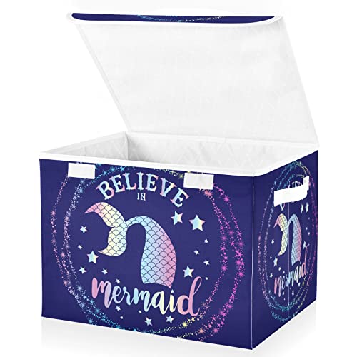innewgogo Mermaid Storage Bins with Lids for Organizing Organizer Basket with Lid with Handles Oxford Cloth Storage Cube Box for Cat Toys