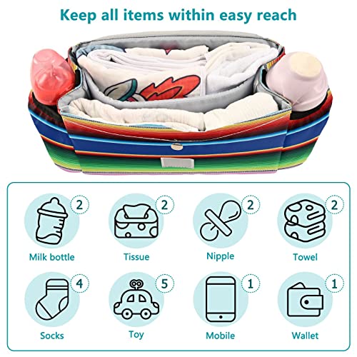 Kigai Gradient Stripes Baby Stroller Organizer with Cup Holders, Secure Hooks Accessories Adjustable Strap Stroller Bag for Bottle, Diaper, Phone, Toys, Baby Items