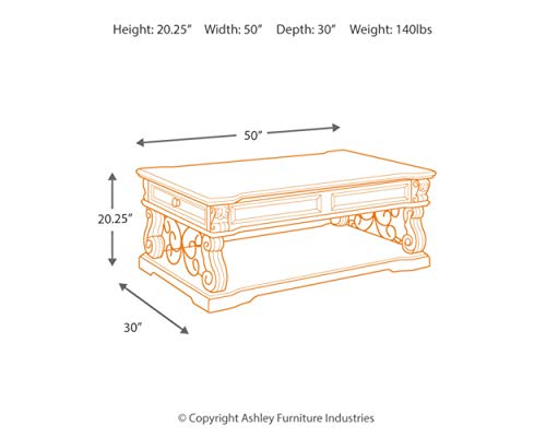 Signature Design by Ashley Alymere Traditional Lift Top Coffee Table, Hand-Finished with 2 Storage Drawers and Fixed Floor Shelf, Dark Brown