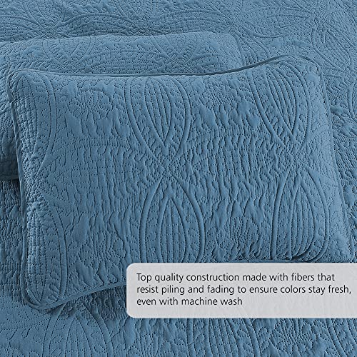 Quilt Set King/Cal King/California King Size Ash Blue - Oversized Bedspread - Soft Microfiber Lightweight Coverlet for All Season - 3 Piece Includes 1 Quilt and 2 Shams, Geometric Pattern