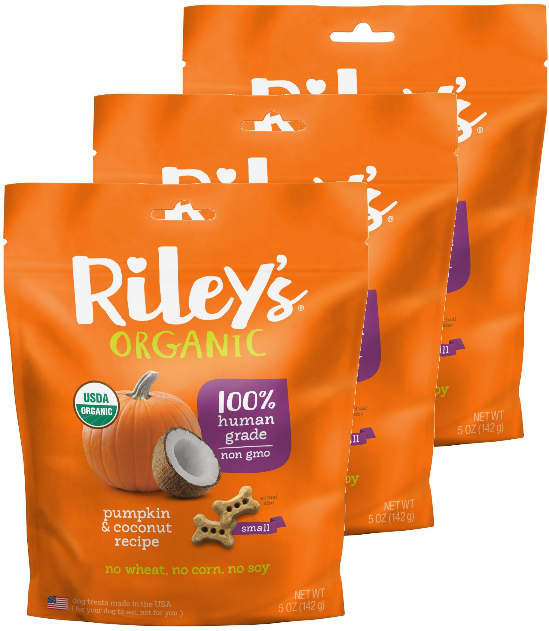 Riley's Organics Pumpkin & Coconut Small Bone Dog Treats 3 Pack 5 oz