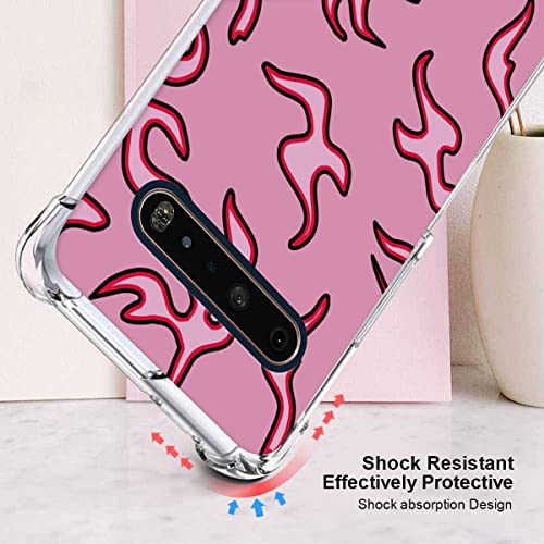 zaztify Compatible with LG V60 ThinQ/ThinQ 5G UW, Pink Spark Flame Fire Print Blaze Trendy Cute Pattern Shockproof Protective Anti-Slip Thin Slim Soft Clear Phone Case Cover Shell