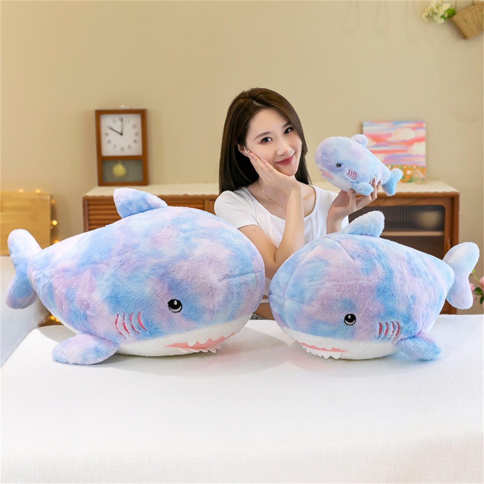 KOJAGARRI Plush Rainbow Shark Dolls,Very Soft Colorful Whale Shark Hugging Pillow,Cute Plush Doll Fish Plush Toy,Birthday, 11 inch