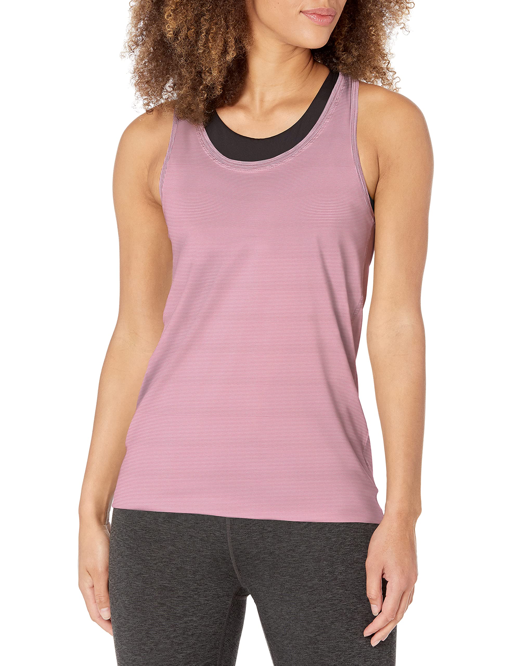 Danskin Women's Performance Fitted Racerback Tank Top, Fragrant Lilac Stripes, X-Large