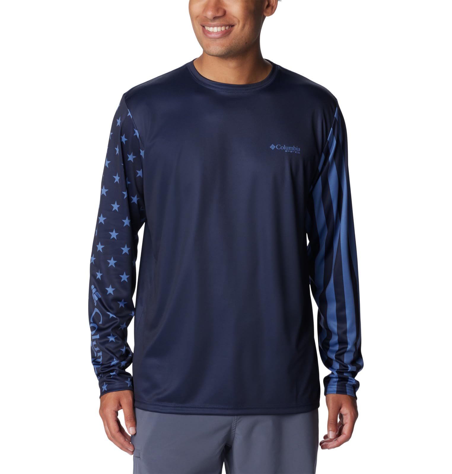 Columbia Men's Standard Terminal Tackle PFG Americana LS, Vivid Blue, X-Large