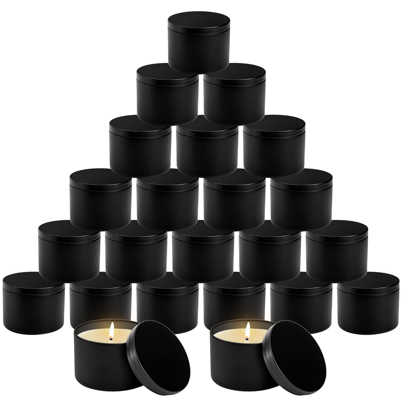 Coloch 24 Pack 8 Oz Black Candle Tin with Lid, Metal Cylinder Candle Making Container Travel Small Storage Tin Can for DIY Candles, Crafts, Holiday Gifts, 3x2.3 Inches