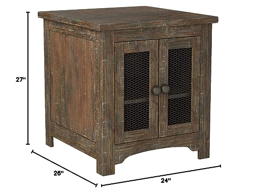 Signature Design by Ashley Danell Ridge Rustic Square End Table with Double Cabinet Doors and 1 Storage Shelf, Brown
