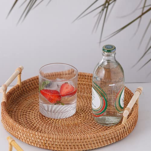Dicunoy 3 Pack Rattan Basket Tray, Round Wicker Serving Baskets with Handles for Bread, Coffee Table, Decorative Woven Serving Tray for Vegetable, Snack (10", 9", 8")