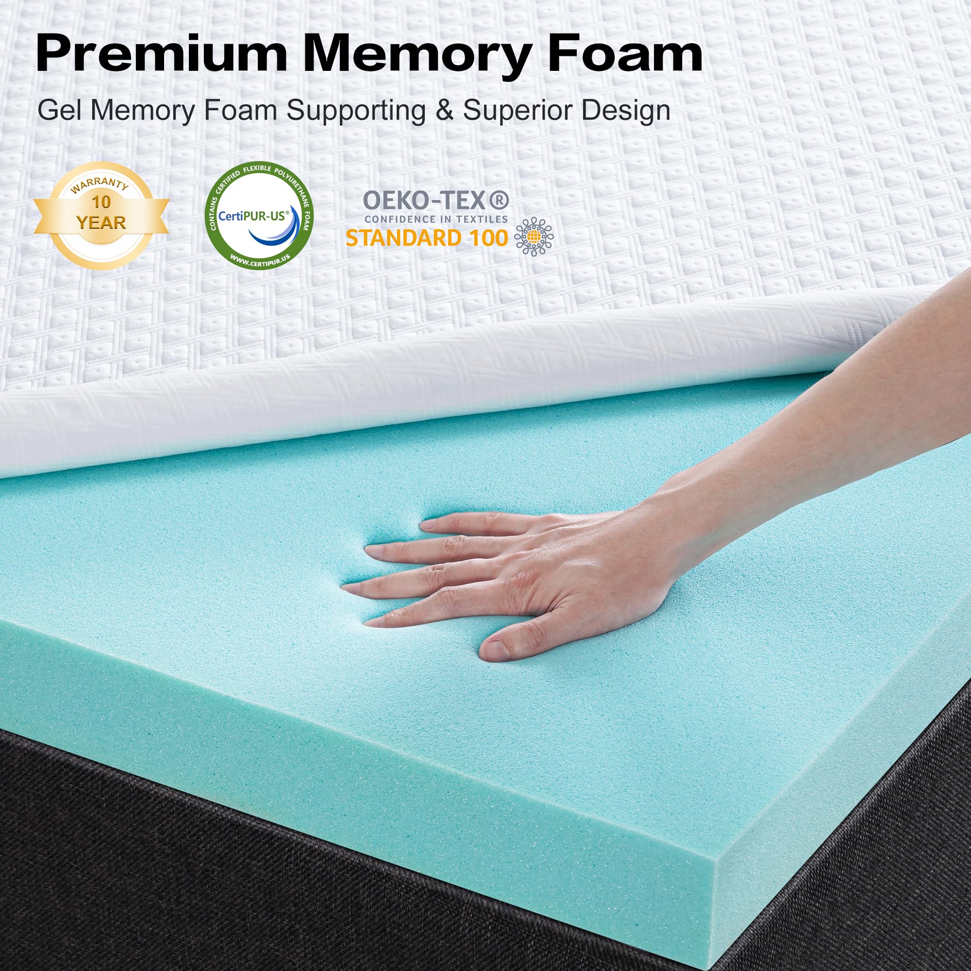 RISAR Memory Foam Mattress Topper Queen Size Bed Topper Queen 3ββ Inch High Density Mattress Cooling Gel Thick Topper for Back Pain Relief Best Soft Bed with Cover Top Mattress (60x80 Inch)
