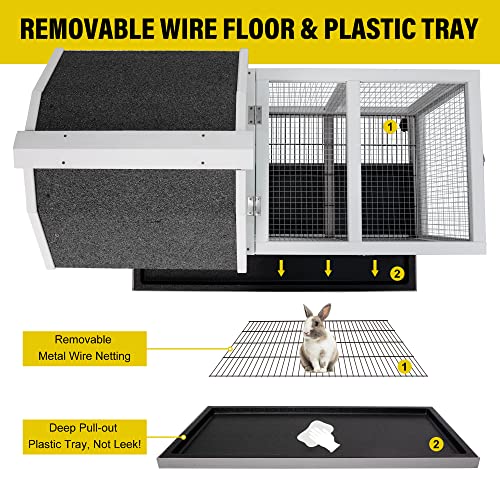 Ketive Rabbit Hutch Indoor- Rabbit cage Outdoor Bunny Hutch Outdoor Bunny Cage Fir Wooden Rabbit cage on 4 Lockabl Wheels Guinea Pig Cages with Ramp Small Animals Hideout Deep No Leak Pull Out Tray