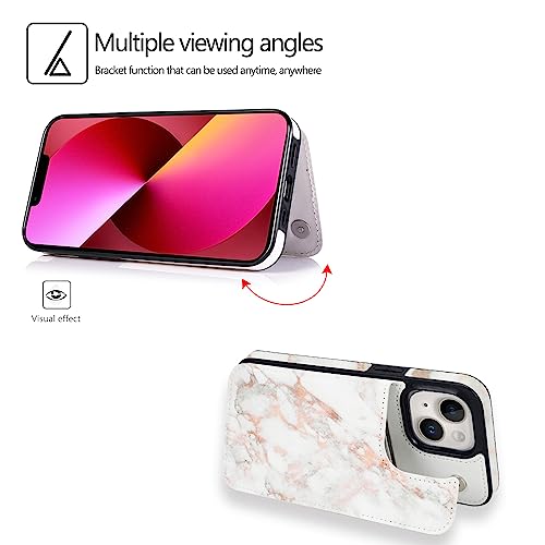 uCOLOR Flip Leather Wallet Case Card Holder Compatible with iPhone 13 6.1 iPhone 14 6.1 Women and Girls with Card Holder Kickstand (Rose Gold Marble)
