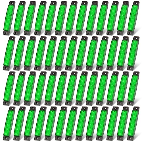 MADCATZ 3.8 Inch 50 Pcs Green LED Thin Side Marker Lights Fender Clearance 2835 SMD Utility Marine Lamp for Trailer Truck Boat Pickup Vessel Yacht 12V DC 6 LED TK12