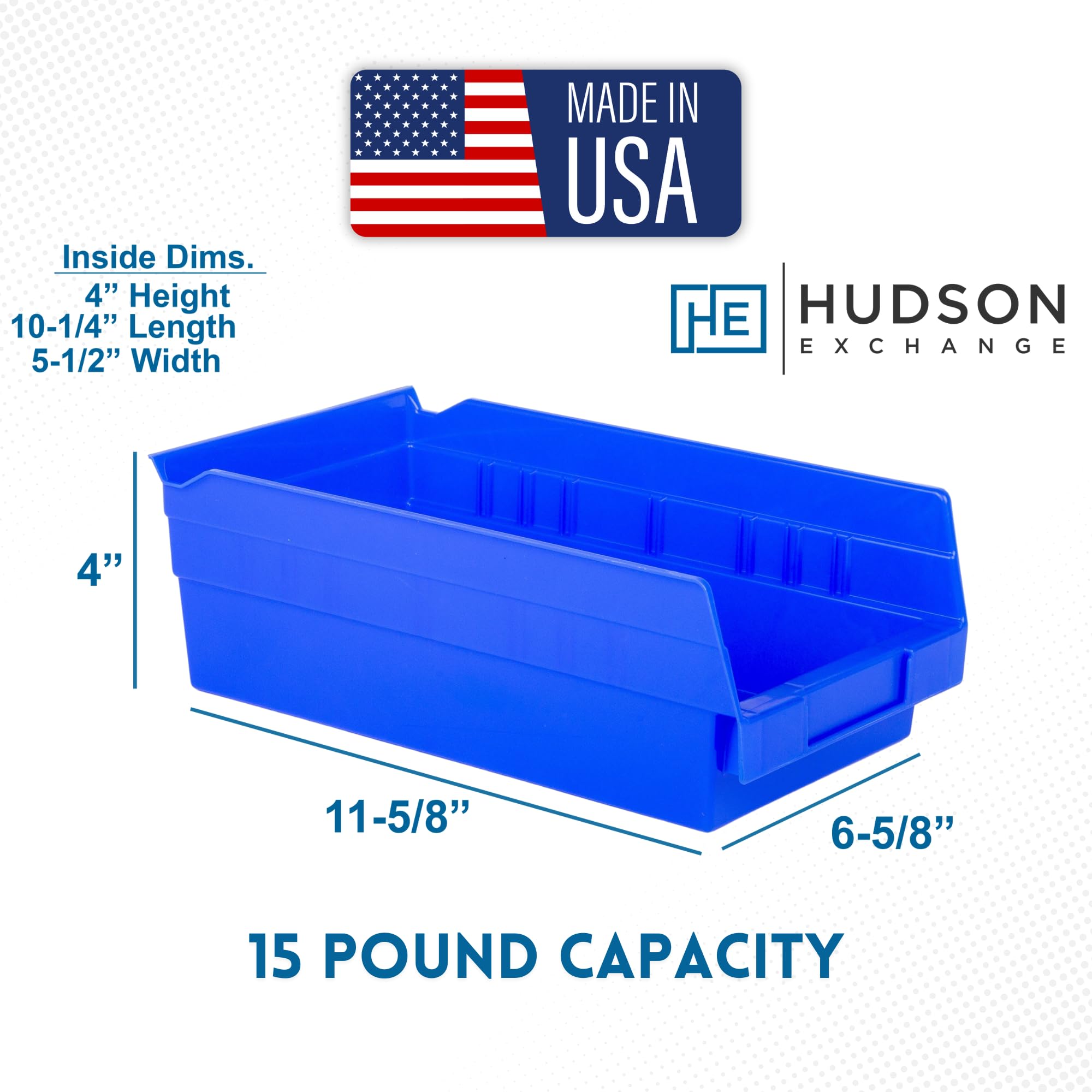 Hudson Exchange 12 x 6 x 4" Plastic Nesting Storage 12β Shelf Bin Container - 15 lb Capacity (Blue)