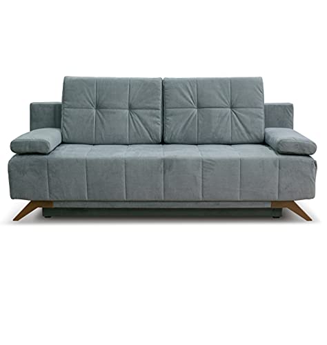 RINOLO Modern Serena Sleeper Sofa - Storage Pull Out Couch Convertible Sofa Bed, Pine Wood, Velvet Upholstery, Pocket Sinuous Springs, Made in Europe, Queen Size 80in W x 39in D x 37in H β Dark Grey
