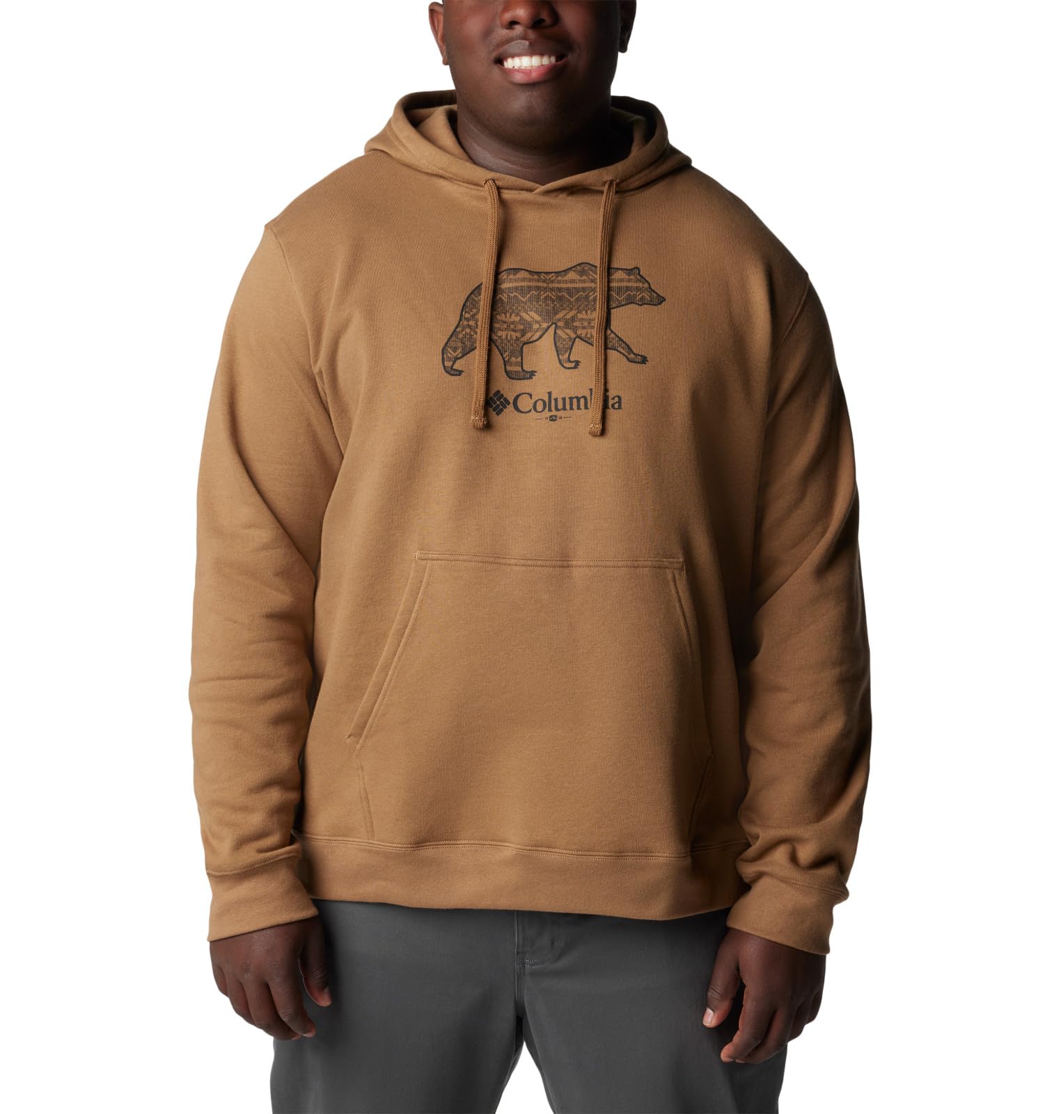 Columbia Men's Trek Graphic Hoodie, Delta/Bearly Checkered Peaks Graphic, Large