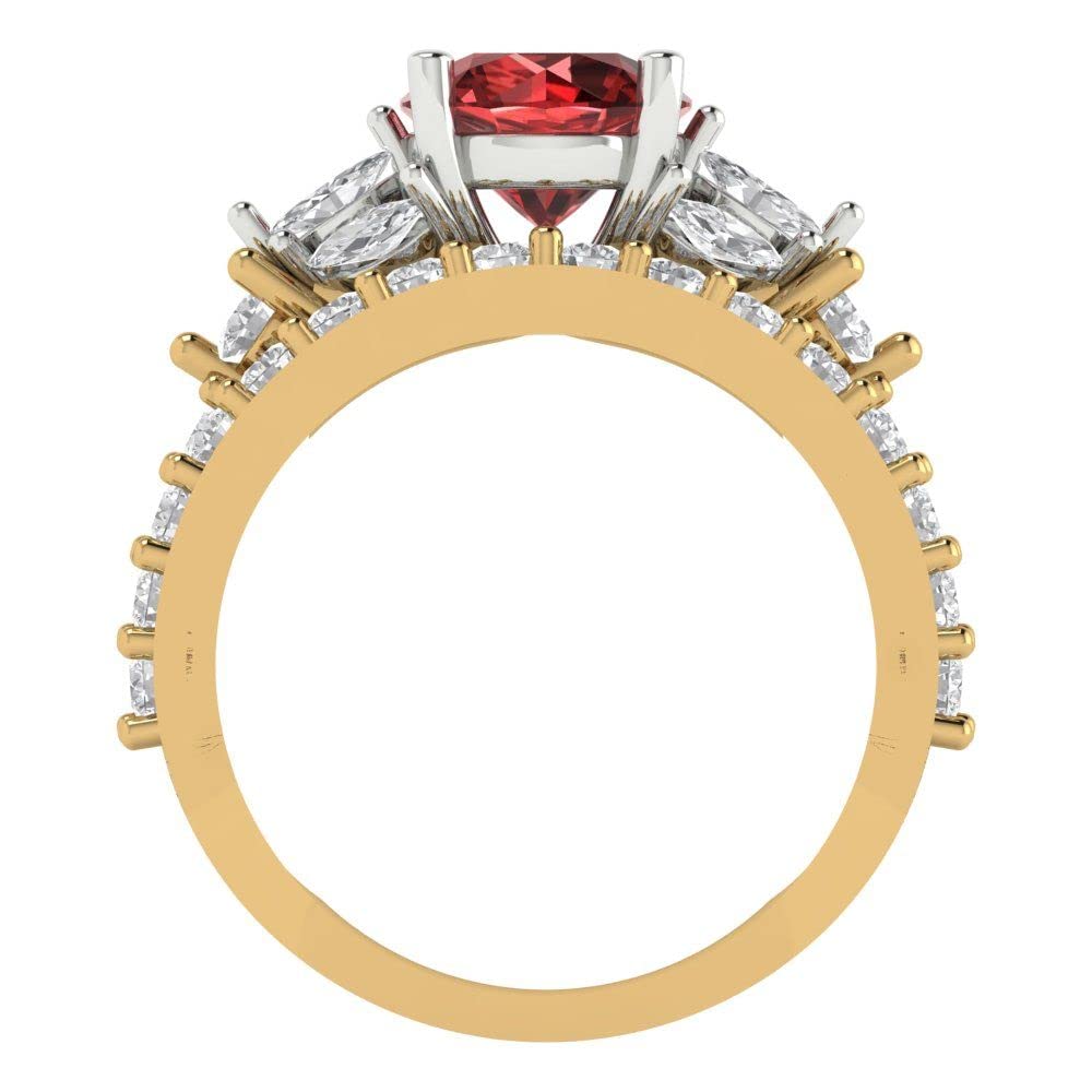 Clara Pucci 2.66 carat Round Shape Solitaire 3 stone Natural Garnet Engagement Wedding Anniversary Bridal Ring band set 14k Multi Gold 7