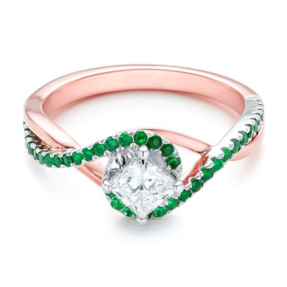 Czjewelry Rose Gold Plated 2-Tone Princess Cut Wedding Engagement Ring Anniversary Propose Eternity Bridal Halo