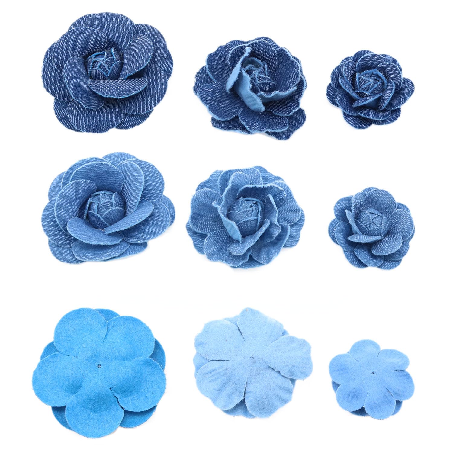 Meuey Lyot Denim Fabric Flowers Three Sizes Denim Craft Fabric Flowers Fabric Flowers Decoration DIY Crafts Supplies Scrapbooking 6PCS