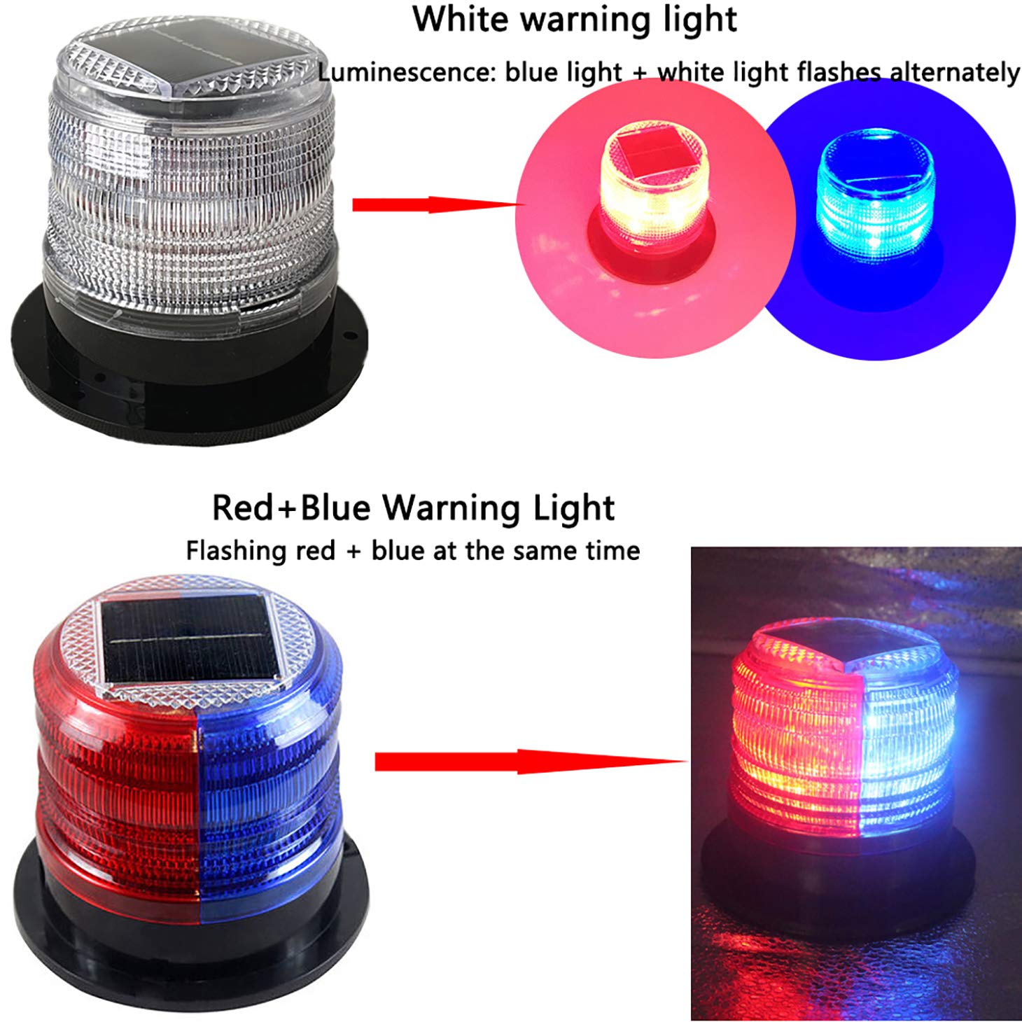 RISOON Solar Strobe Warning Safety Flashing Light/Ceiling Strobe Light, with Strong Magnetic Base Waterproof for Construction, Traffic, Factory, Crane Tower, Boat Navigation (Red+Blue)