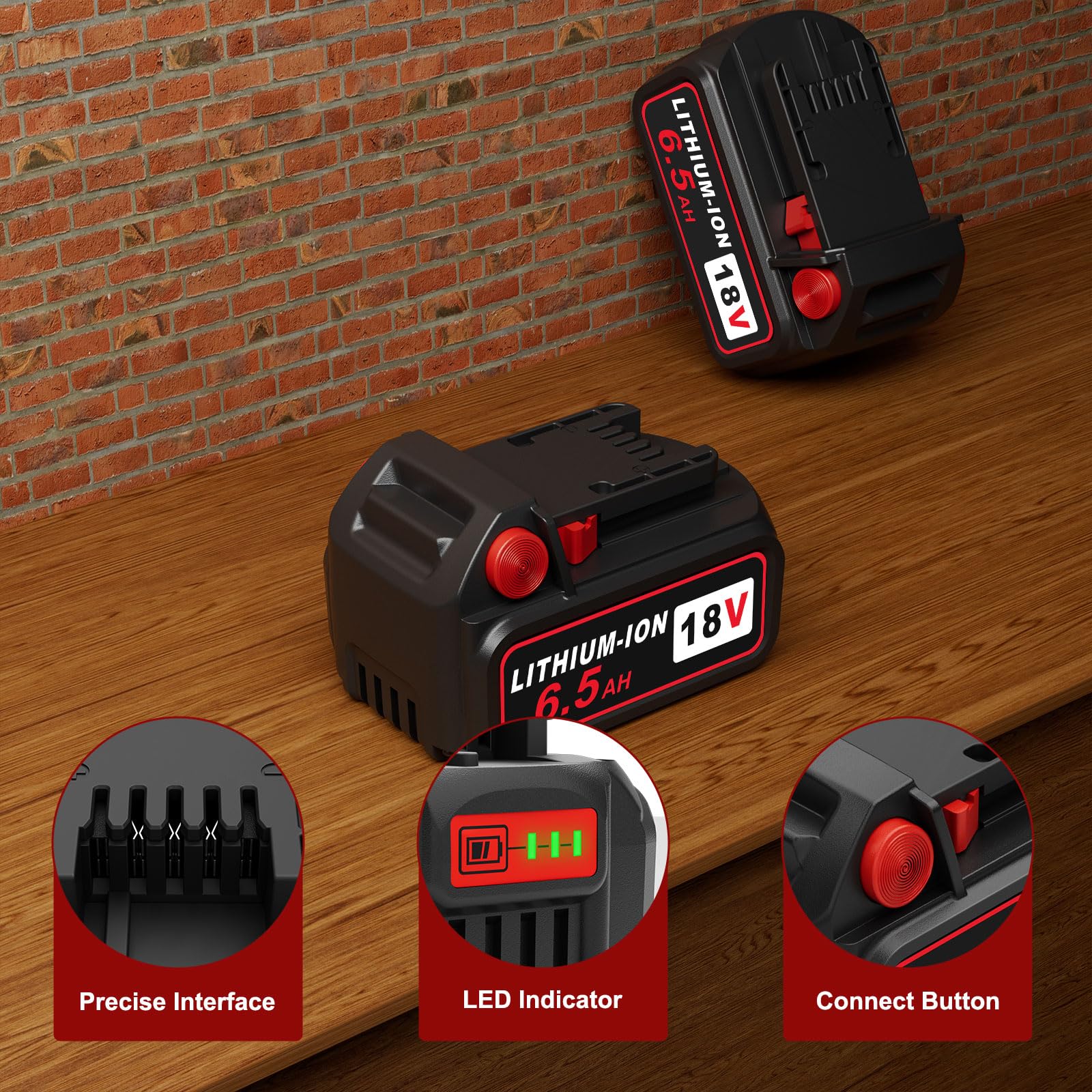 Komifolen 2 Pack 18V 6.5Ah Battery and 1 Set 18Volt Charger Compaitble with Milwaukee m18 Batteries 48-11-1820 48-11-1830 48-1840 48-11-1850