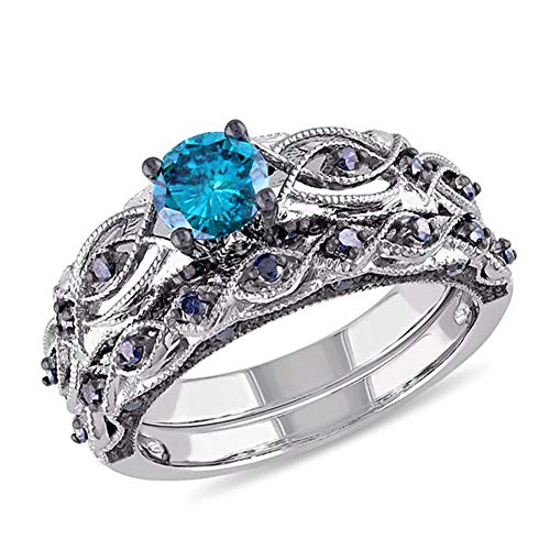 Czjewelry White Gold Plated Bridal Simulated Sapphire Cz Stone Ring Sets | Wedding Band for Women