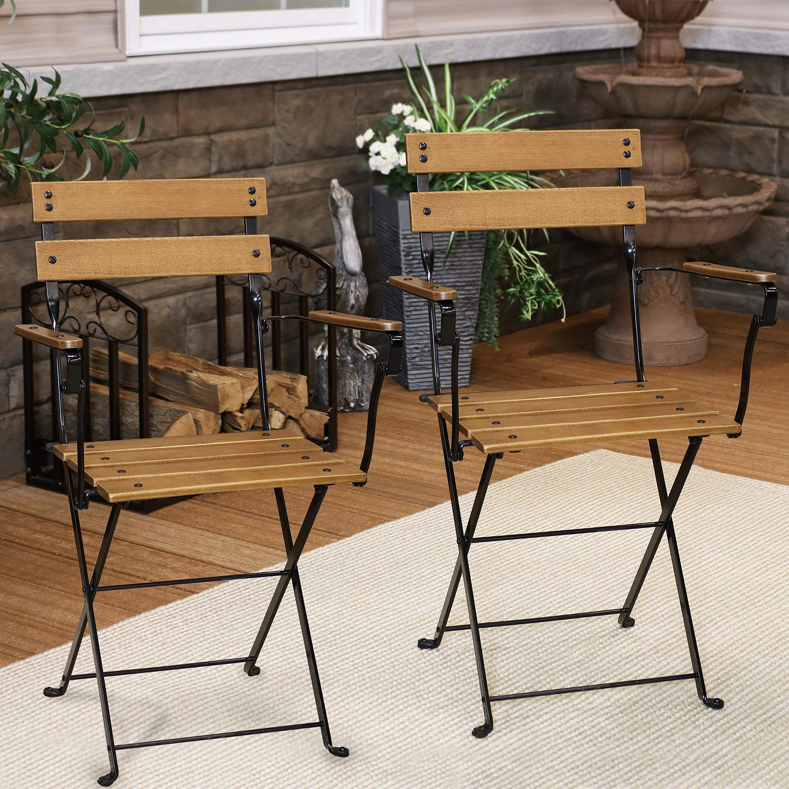 Sunnydaze European Chestnut Folding Dining Armchair - for Indoor or Outdoor Use - Commercial Grade - Set of 4 - Brown