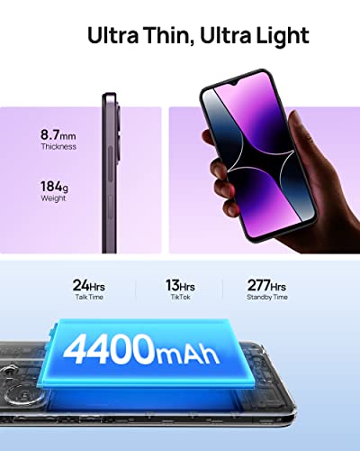 Ulefone Note 16 Pro Unlocked Cell Phone 16GB+256GB, 8-Core, 6.52" Display Smartphone Unlocked, Android 13, 50MP AI Camera Mobile Phone, 4400 mAh, Dual 4G LTE, Fingerprint Unlock, U.S. Version, Purple