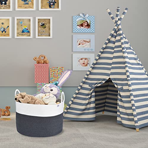 RITHLELA Bundle of Cotton Rope Basket Set, Woven Laundry Basket for Blankets Toys Clothes, Nursery Storage Basket with Handles - dark gray