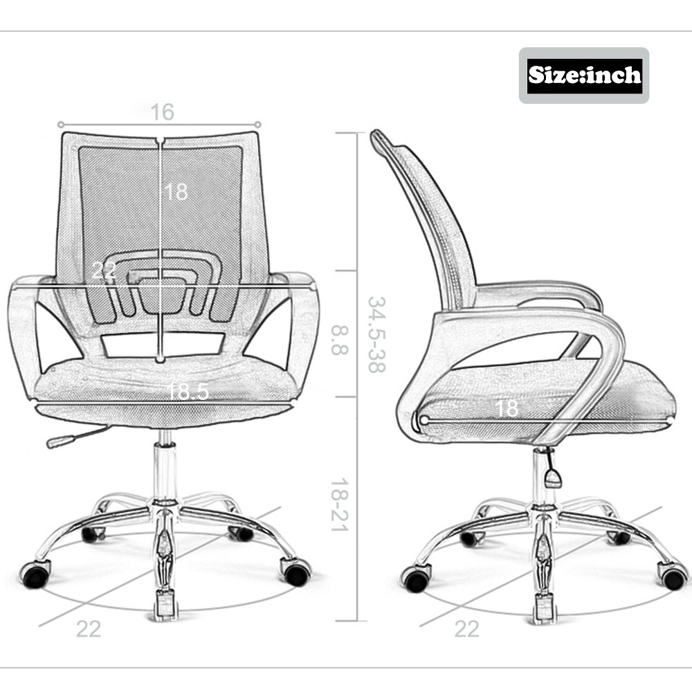 Desk Chair Home Office Chair, Mesh Computer Chairs with Lumbar Support& Armrests, Adjustable Ergonomic Mid-Back Computer Desk Chair, Executive Rolling Swivel Task Chair for Adults,Red