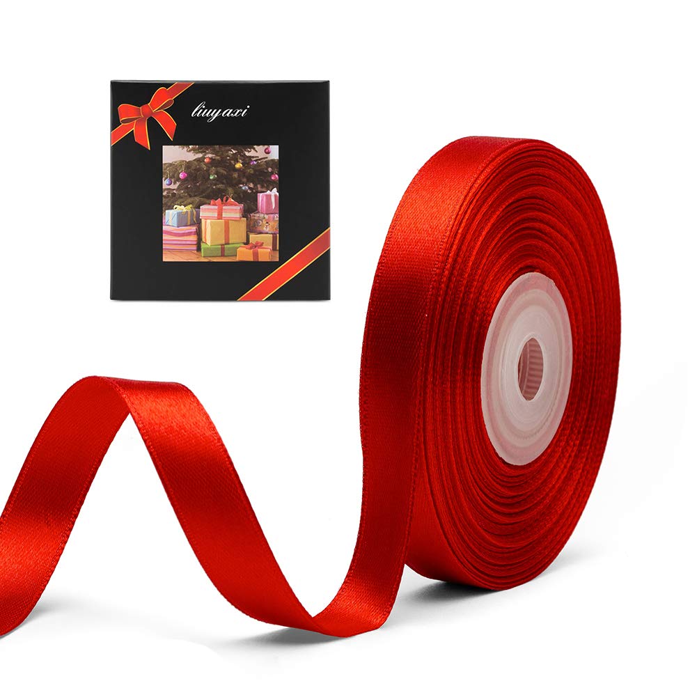 Solid Color Double Faced Red Satin Ribbon 3/8" X 25 Yards, Ribbons Perfect for Christmas Gift Wrapping, Crafts, Wedding Decor, Bows Bouquet