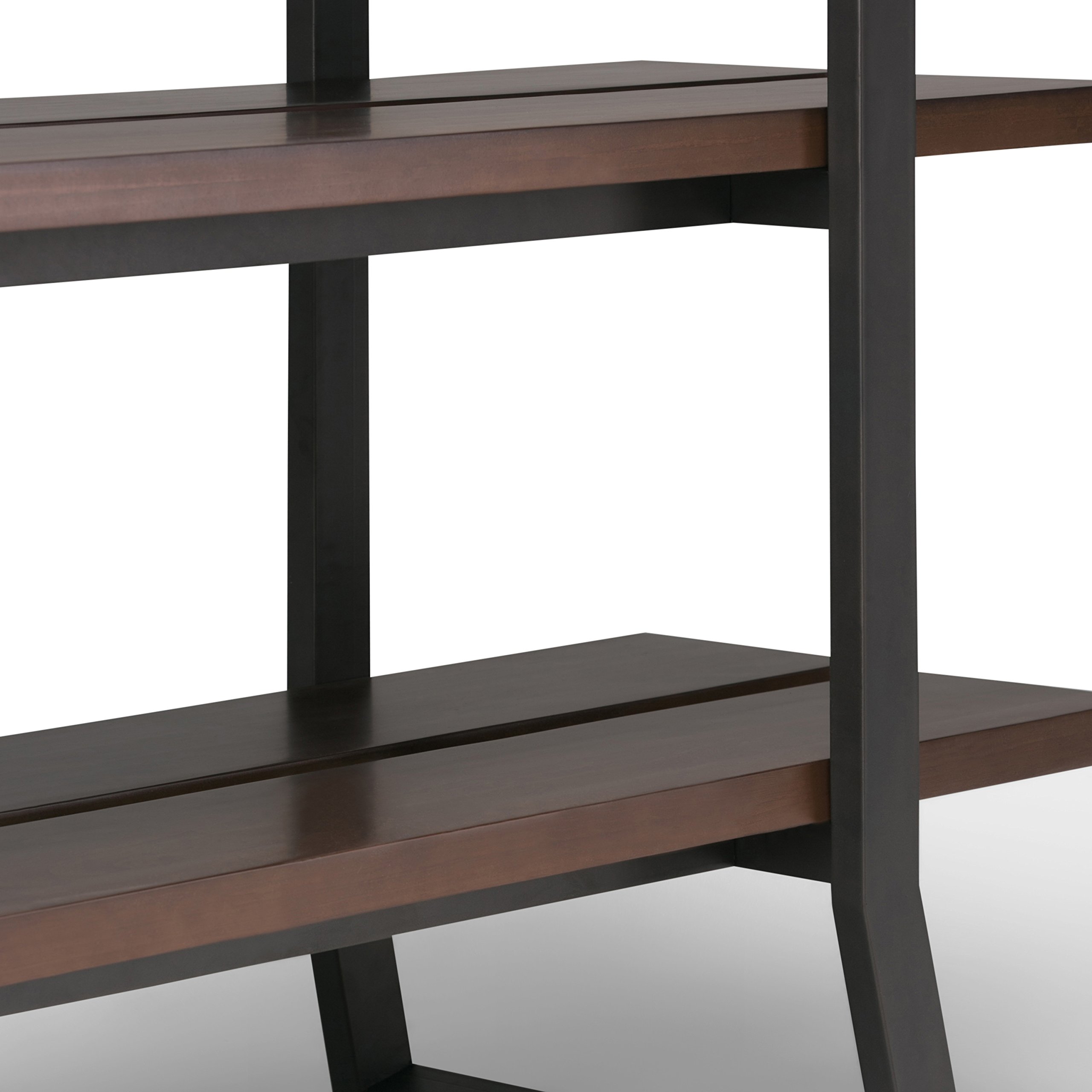 SIMPLIHOME Adler SOLID WOOD and Metal 66 inch x 54 inch Modern Industrial Bookcase in Light Walnut Brown with 4 Shelves, for the Living Room, Study and Office