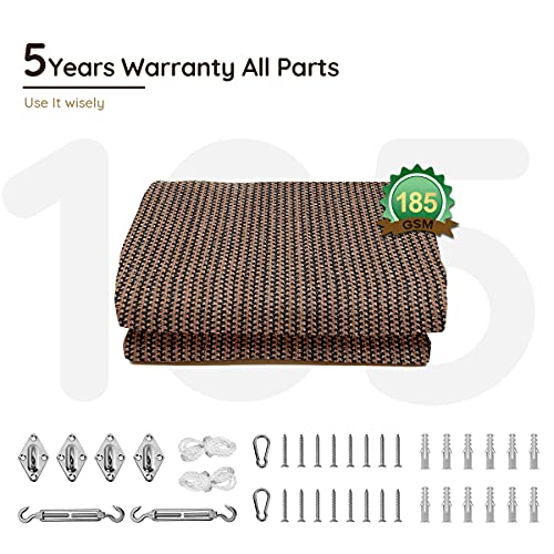 Quictent 20X20FT 185G HDPE Square Sun Shade Sail Canopy 98% UV Block Outdoor Patio Garden with Hardware Kit (Brown)