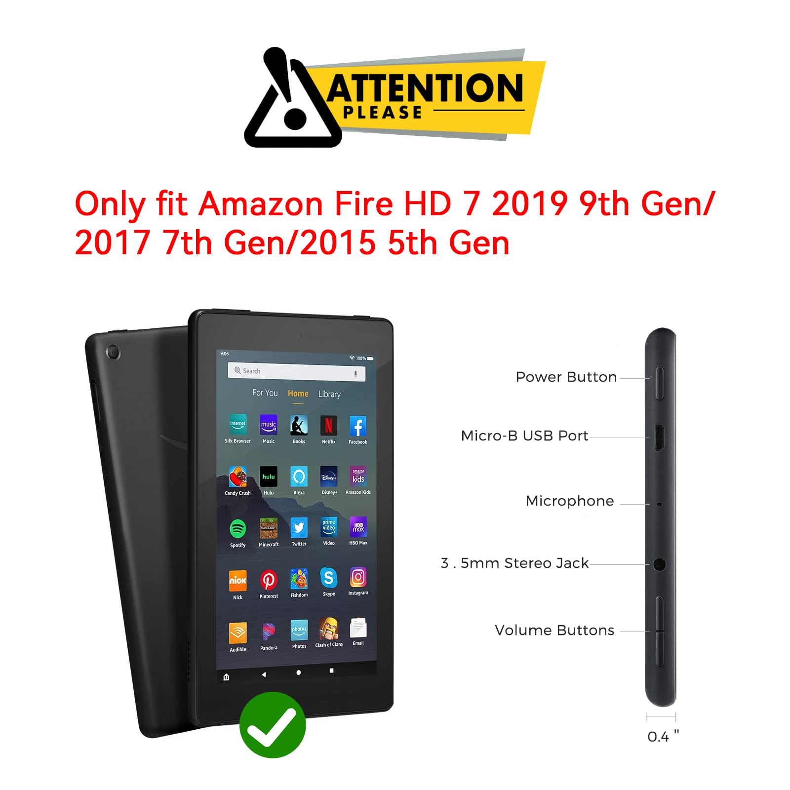 Kids Case for Fire 7 Tablet 9th 7th 5th Generations 2019/2017/2015 Release Kid-Proof & Shockproof Sturdy Foam Case Cover Lightweight Easy Carry
