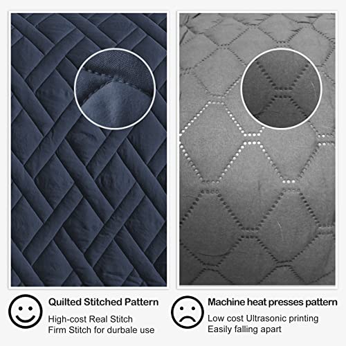Quilt Set Queen Size Navy Blue, Classic Geometric Diamond Stitched Pattern, Ultra Soft Microfiber Lightweight Bedding Set Quilted Bedspread Coverlet for All Season 3 Pieces, 1 Quilt and 2 Pillow Shams