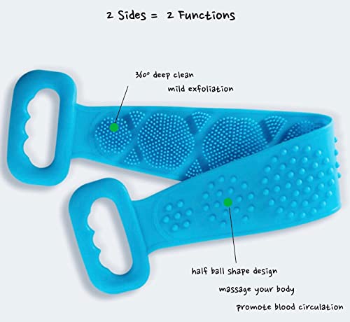 Silicone Bath Towel Back Brush Scrubber Exfoliating Scrub Body Wash Dual Side, Back Cleaner for Shower, Silicone Scrubber Body, Blue Color, 1PCs.