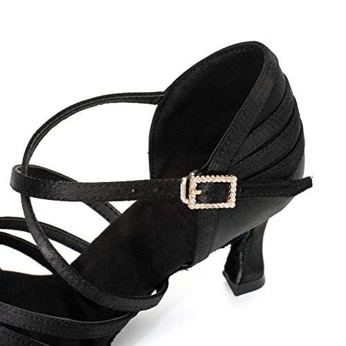 DKZSYIM Women's Satin Latin Dance Shoes Professional Ballroom Salsa Practice Performance Dancing Shoes,2324-Black-7.5,US 7