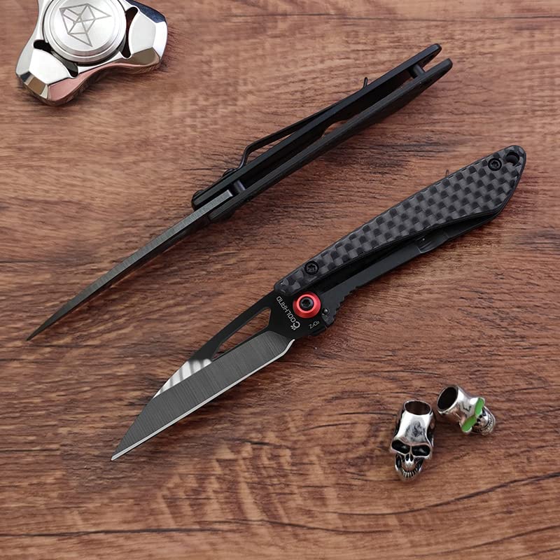 Cool Hand 3'' Super Light Folding Pocket Knife, Liner Lock, 2'' Black Ceramic Blade with Carbon Fiber Scale