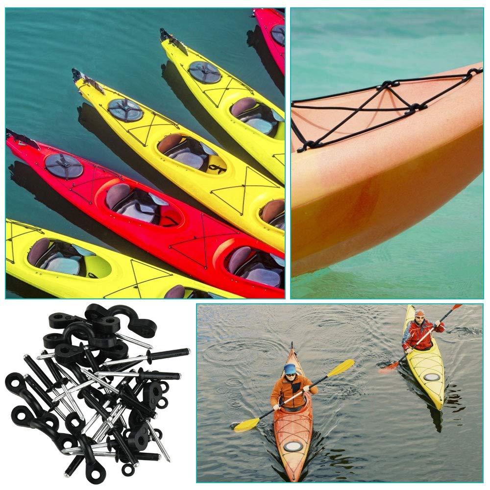 DECARETA 10 Pcs Kayak Nylon Bungee Deck Loops Tie Down Kayak Pad Eye with Rivets,Kayak Pad Eye Tri-Grip Rivet Kit Replacement Parts for Kayaks,Canoes or Boats