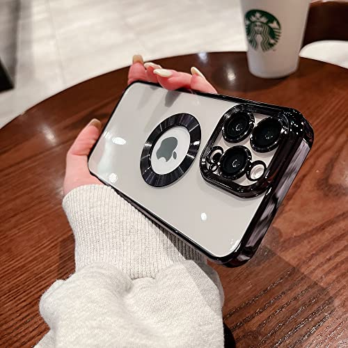 LOOBIVAL for iPhone 13 Pro Case with Camera Lens Protector, Logo View for Women Men, Soft Plating Transparent Slim Ultrathin Phone Cases for iPhone 13 Pro Clear Back Cover (for iphone13Pro,Black)