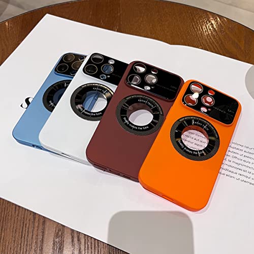 LOOBIVAL Magnetic for iPhone 14 Pro Case Logo View, Window Glass Lens Camera Protector,Compatible with Magsafe, Women Men Hard Shockproof Cases for iPhone 14Pro Slim Matte Cover 6.1 inch (Orange)