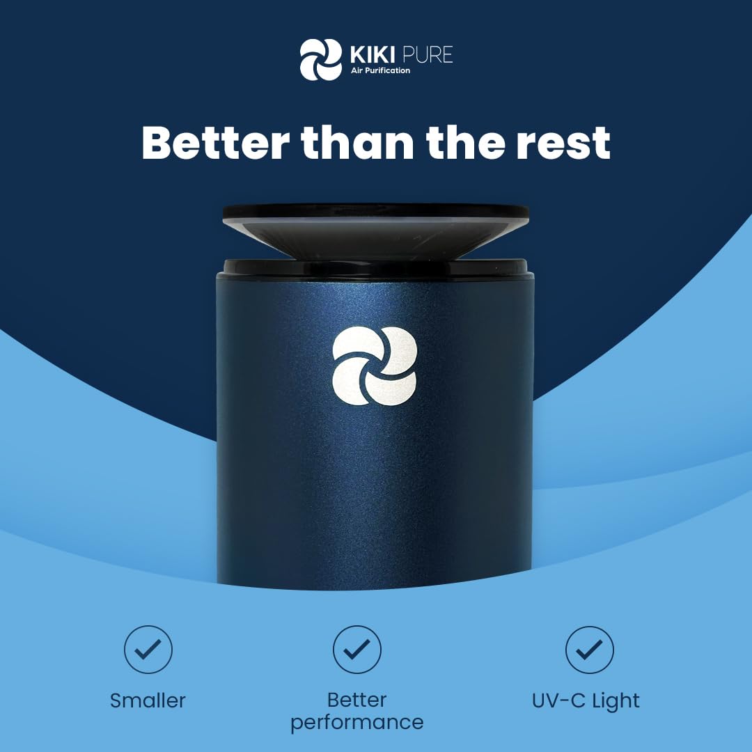KIKI PURE A2 UV & HEPA Portable Air Purifier -5.6 in tall, 11 oz. Ideal for Travel, In-Car, Mini Air Purifier, GRAPHITE.