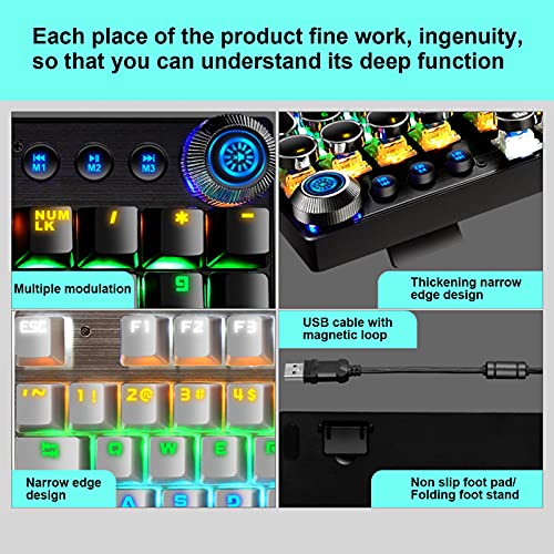 GOWENIC Mechanical Illuminated Keyboard, 2 Color Injection 9 Lighting Effects Knob Version, Colorful Backlit Wired 104 Keys Gaming Keyboard