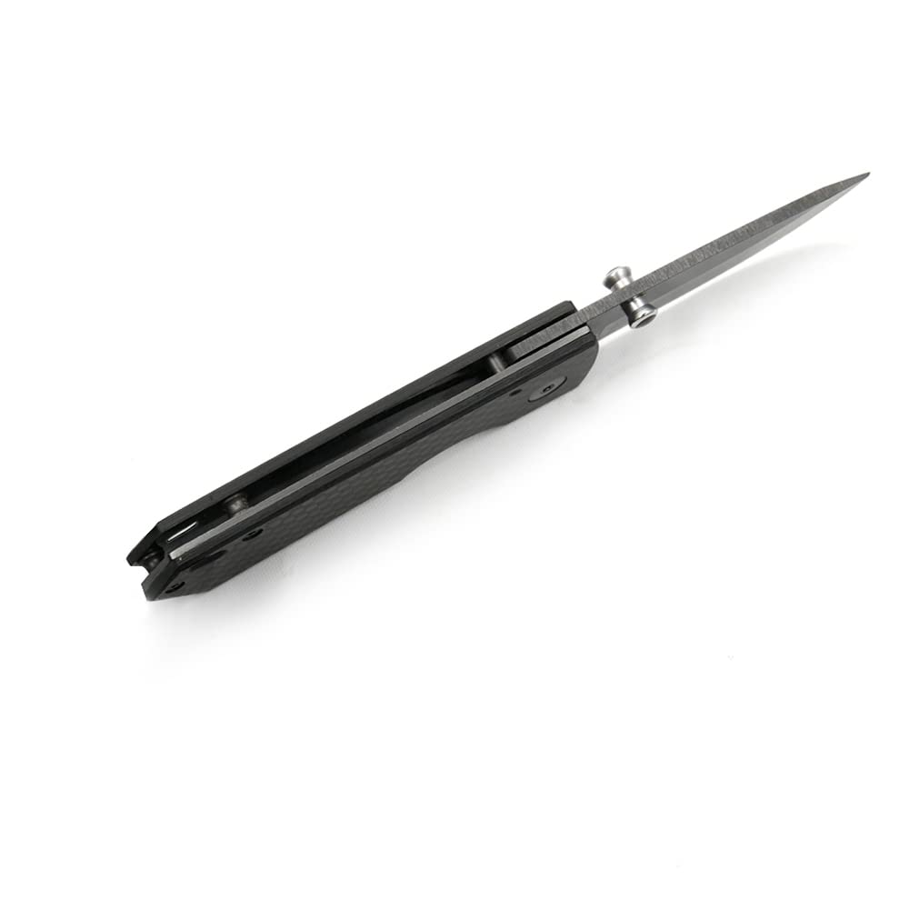 Cool Hand 5.2'' Carbon Fiber Folding Knife, 2'' Polished Black Mirror Ceramic Blade, EDC Foldable Pocket Knife, Liner Lock, 1.5 OZ Light Wight, Ambi Thumb Stud