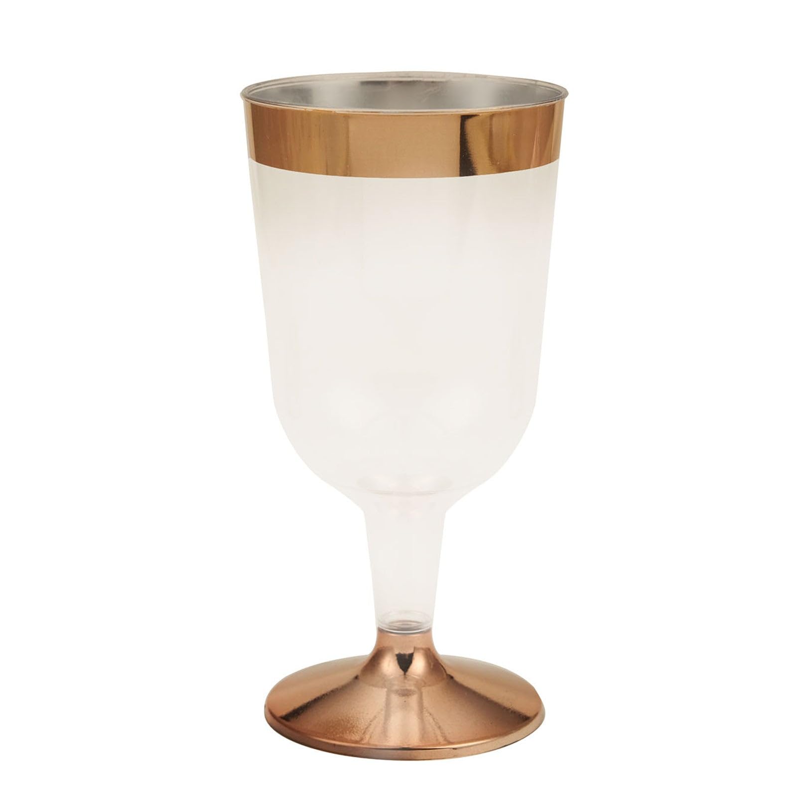 Efavormart 12 Pack 6.5 oz Plastic Wine Glasses Disposable 2-Piece Rose Gold Rimmed Design With Detachable Base