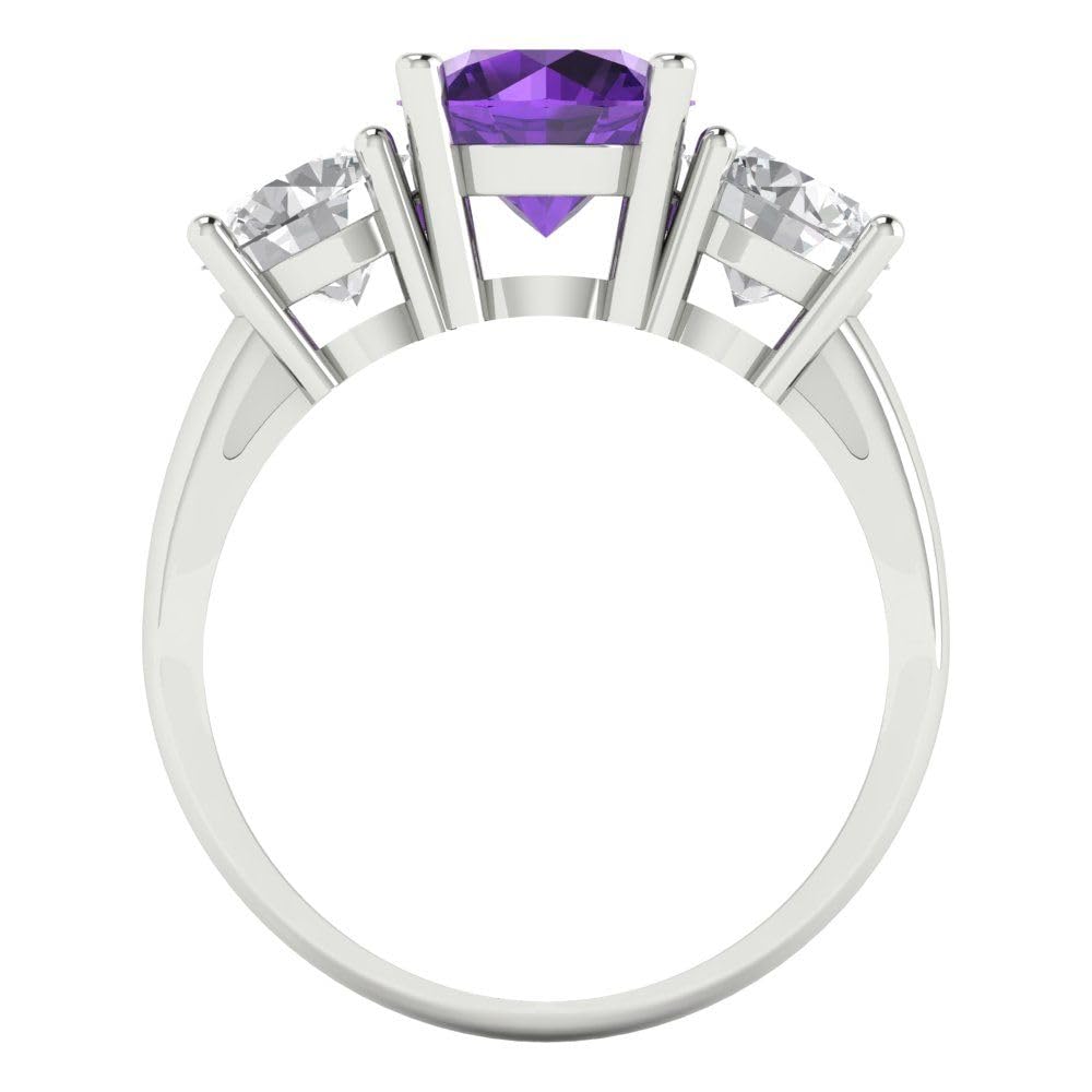 Clara Pucci 3.25 ct Round Cut Solitaire 3 stone Natural Amethyst gemstone Designer Anniversary Bridal Engagement Ring 14k White Gold