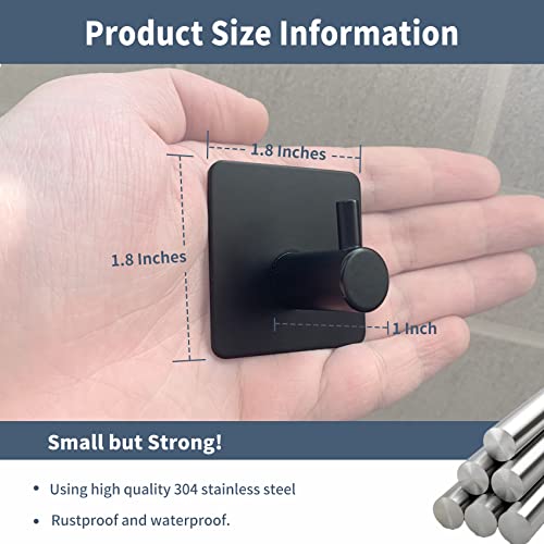 Self Adhesive Hooks, Waterproof in Shower Hooks for Hanging Loofah Sponge Towels Robes for Bathroom Black Removable Stick on Hooks Heavy Duty Stainless Steel Adhesive Wall Hook 4 Pcs