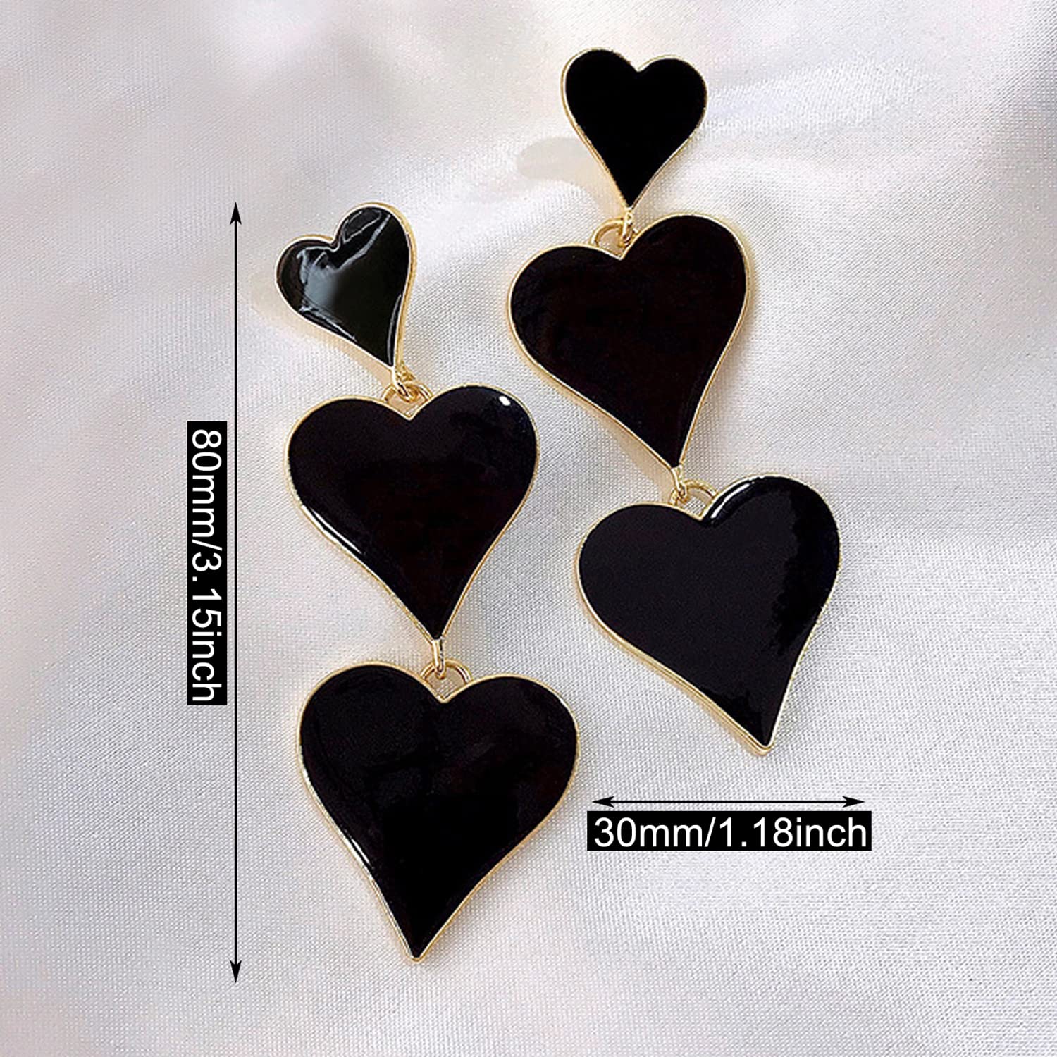 D.Rosse Chic Green Enamel Heart Stud Earrings Post Gold Red Interlocking Heart Drop Dangle Earrings for Women Girls Christmas Valentine’s Day Gift (Red)
