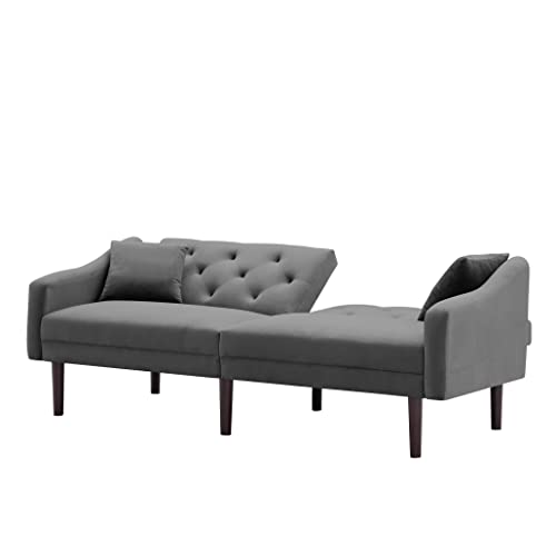 Modern Upholstered Futon Sofa Loveseat Convertible to Nap Sleeper Couch Bed,Soft Loveseat & Sofabed for Home Office Apartment Small Space Living Room Napping