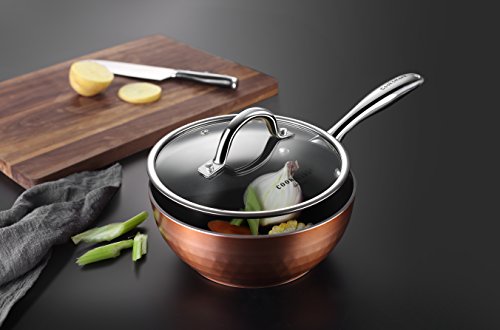 cooper pan Diamond-Infused Nonstick Induction Safe Cookware Set, Scratch-Resistant Pots and Pans Set with Glass Lids, Dishwasher Safe Oven Safe 10-Piece, Copper Brown