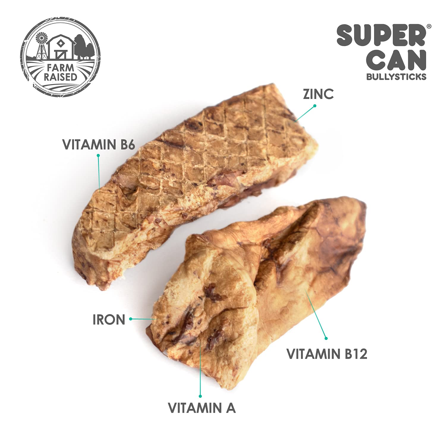 SUPER CAN BULLYSTICKS Pork Lung Bites Dog Treats (12oz) | 100% Natural Chews | High in Vitamin B6, B12, C, Iron, Copper & Zinc | Training Treats for Small Dogs